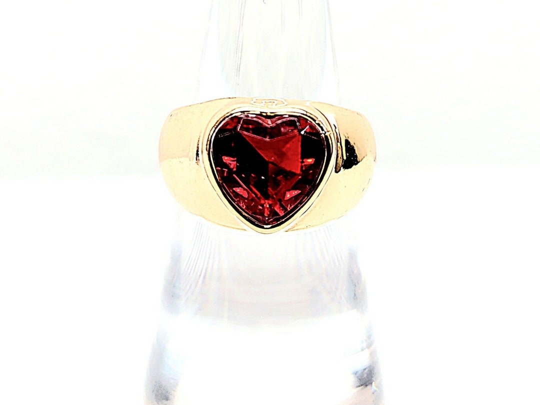 Vintage Gold & Red Jewel Heart Thick Ring Size 5.5 Women's Jewelry - Etsy