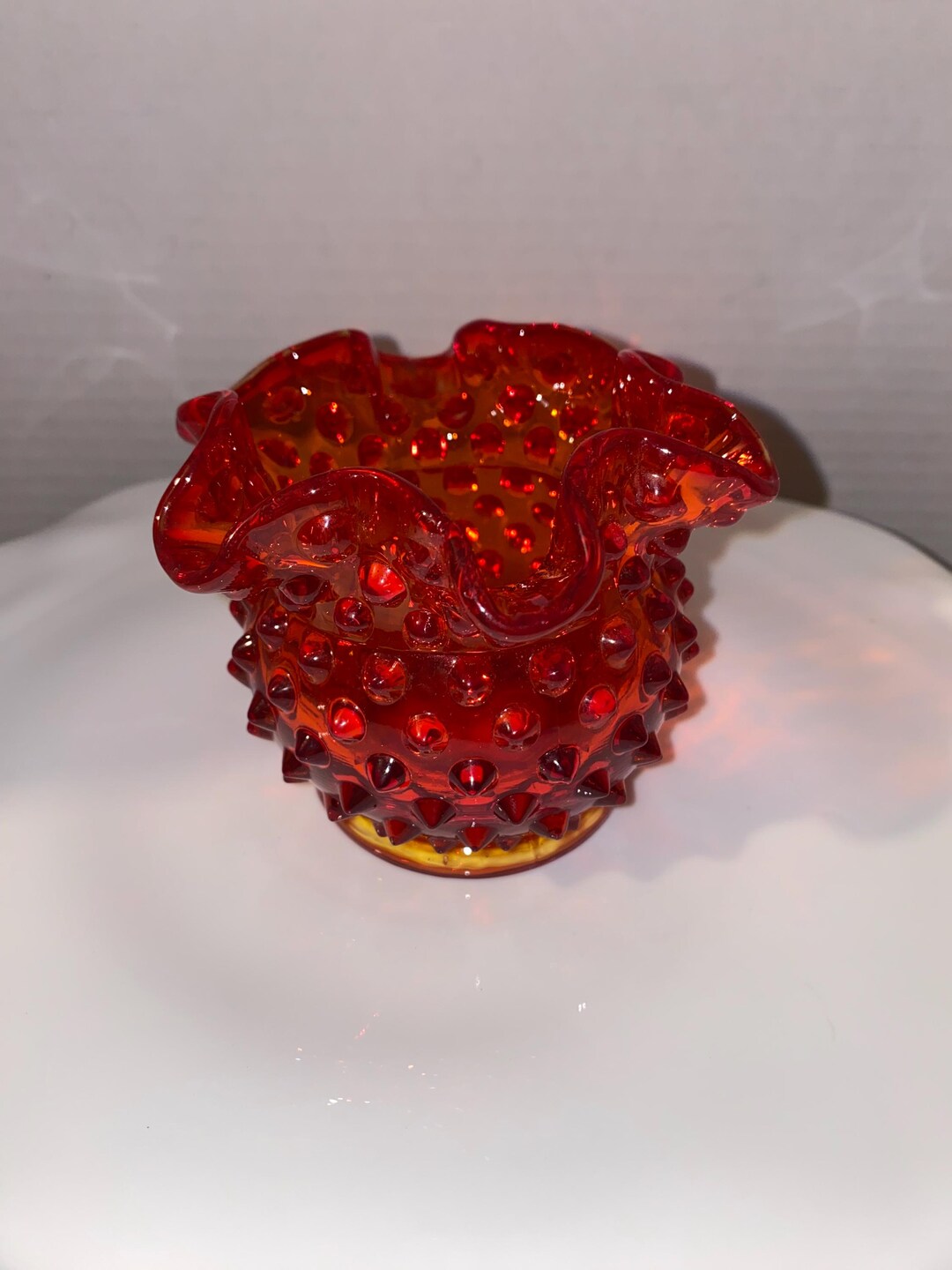 Vintage Fenton Orange Amberina Hobnail Ruffled Vase (pair) - Etsy