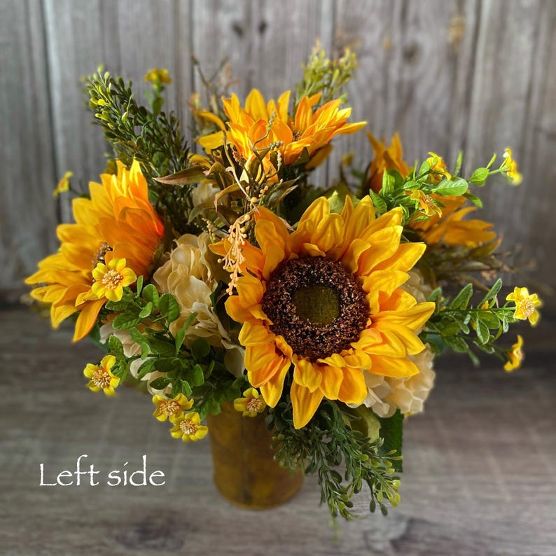Vibrant Sunflowers Farmhouse Garden Artificial Arrangement in Primitive ...