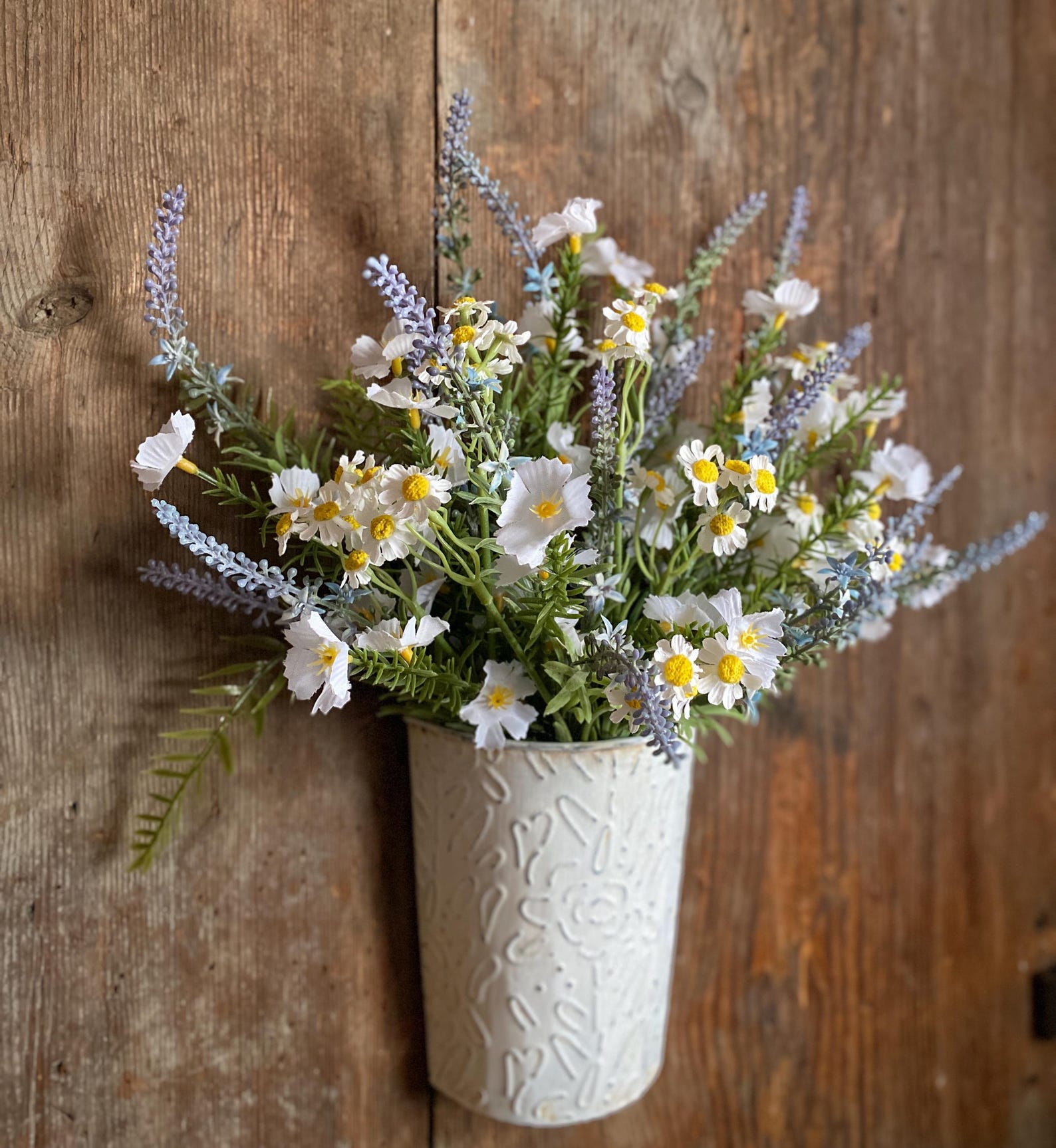 Lavender and Chamomile Rustic Wall Pocket Arrangement - Etsy