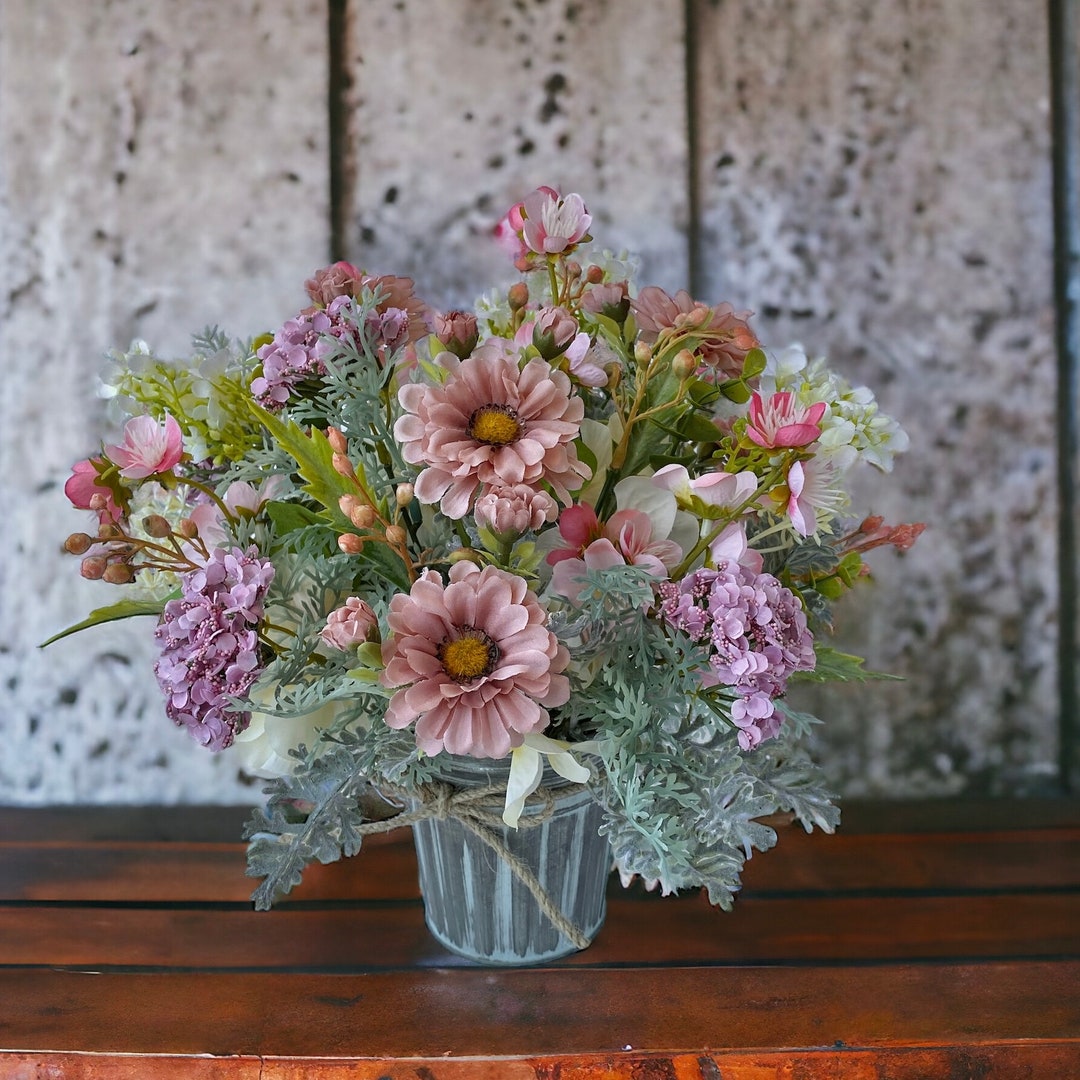 Spring Summer Pastel Garden Faux Floral Table Centerpiece Arrangement ...