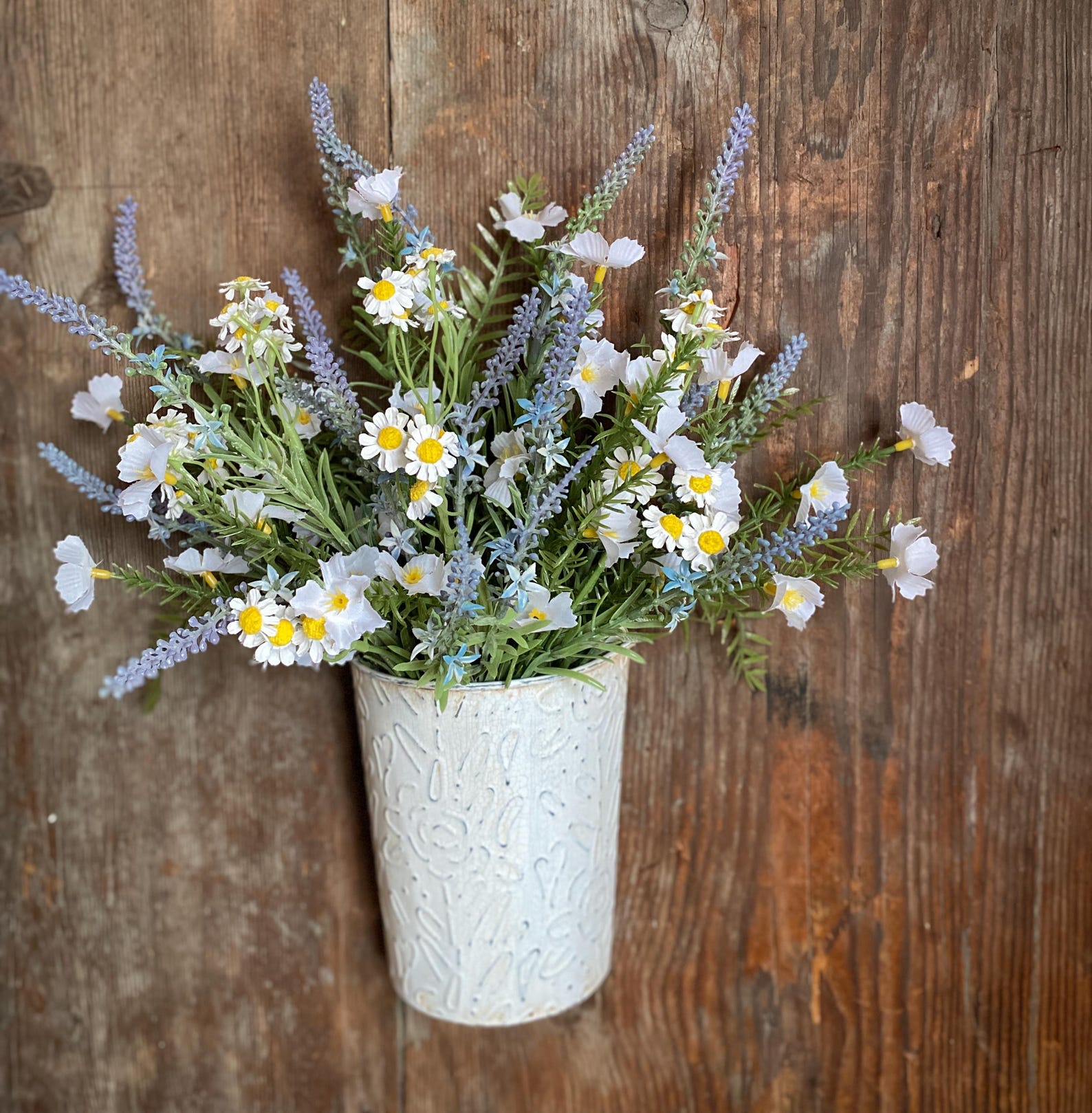 Lavender and Chamomile Rustic Wall Pocket Arrangement - Etsy