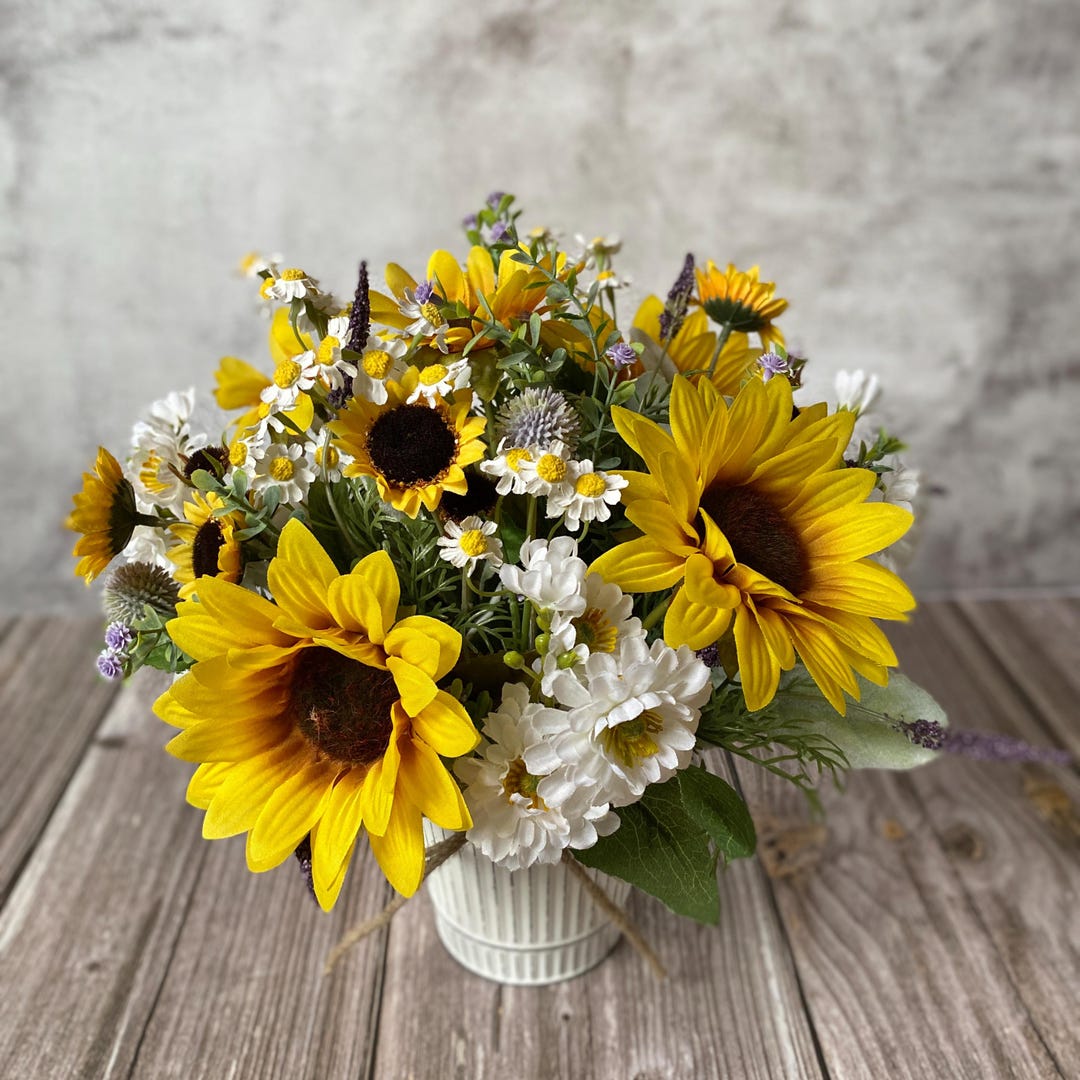 Yellow, White, and Purple Garden Inspired Artificial Table Centerpiece ...