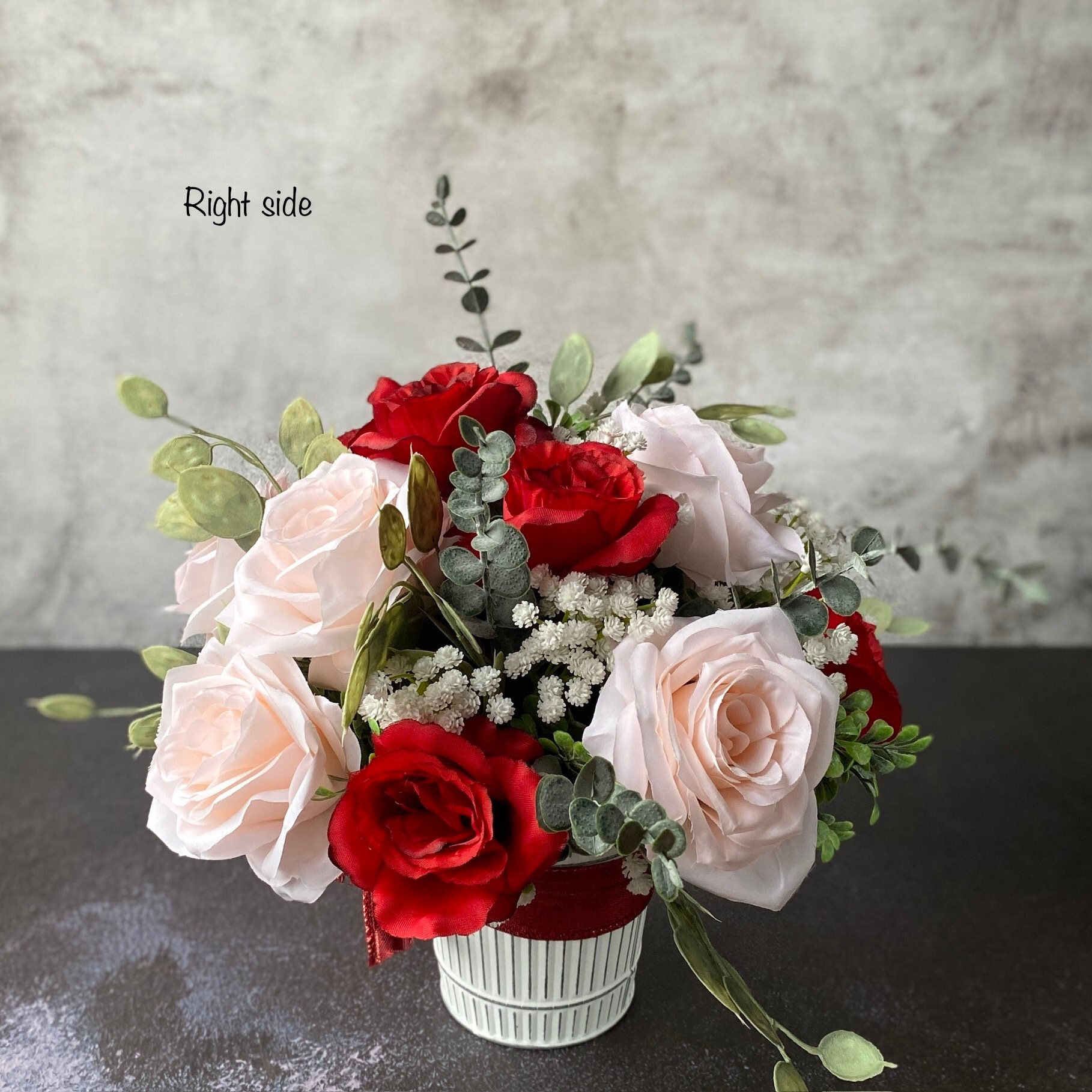 Red and Pink Rose Faux Flower Arrangement Valentines Day Anniversary ...