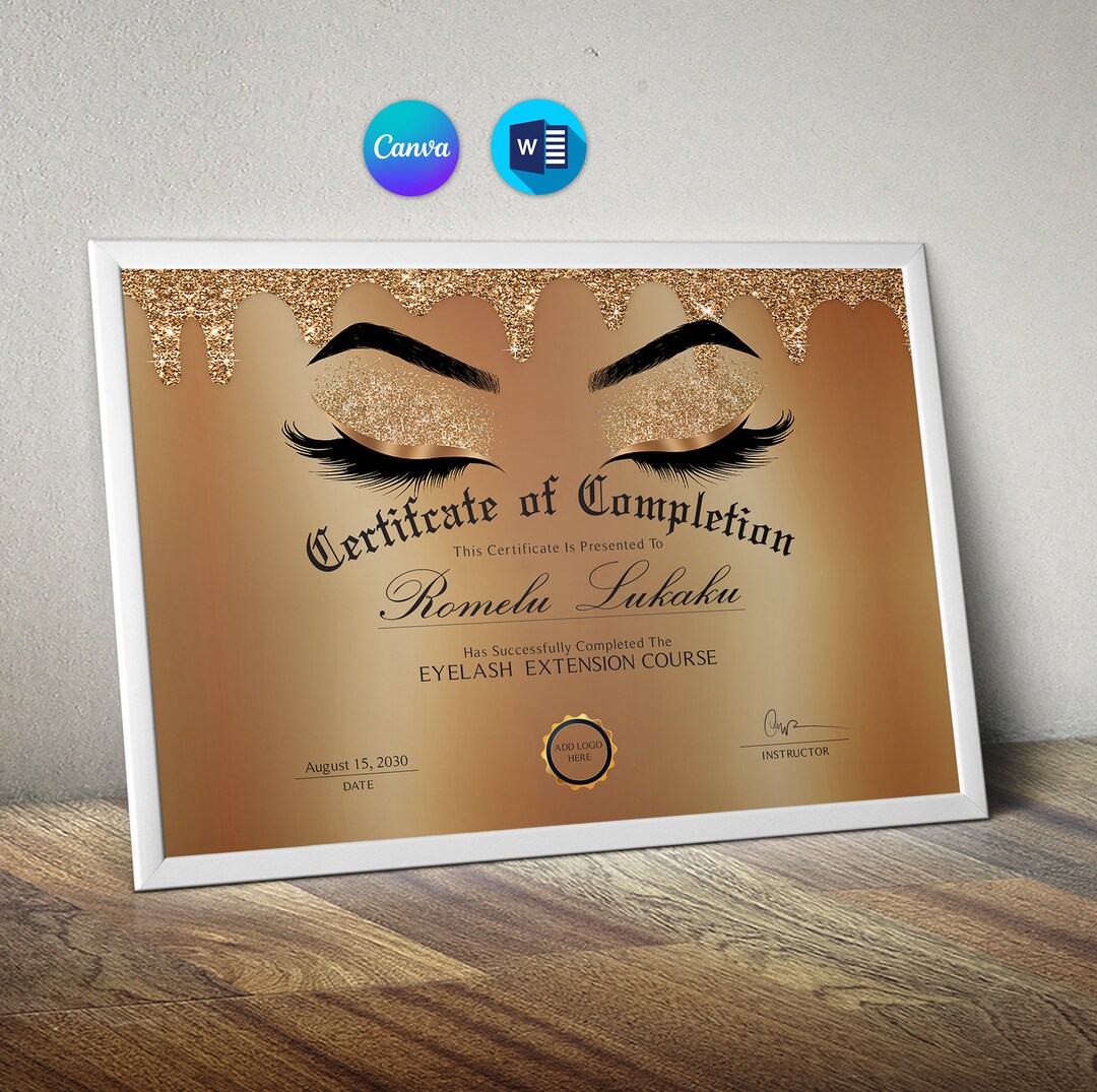 Lash Certificate Template in Canva | Instant Download | Printable Lash ...