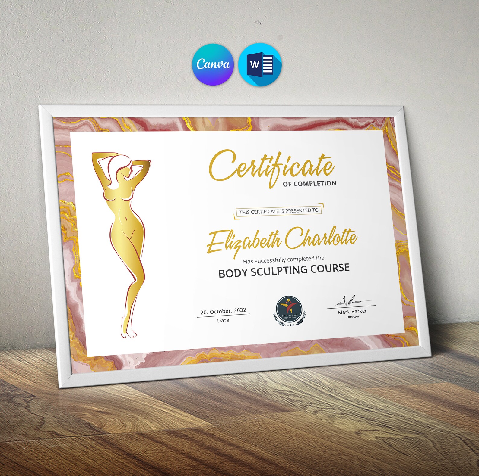 Certificate Template in Canva | Body Sculpting Certificate , Body ...
