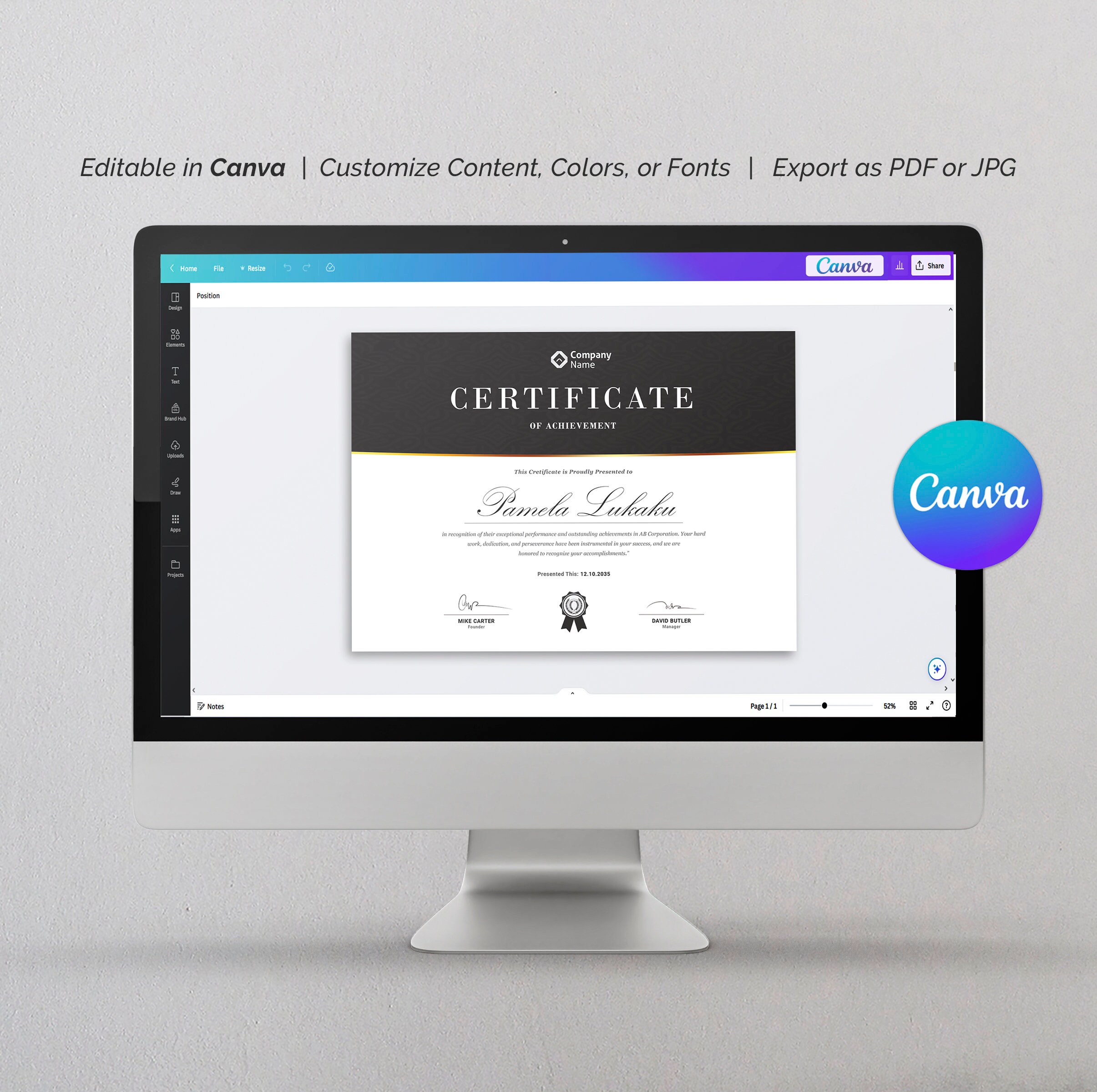 Certificate of Completion Template Canva, Certificate of Completion ...