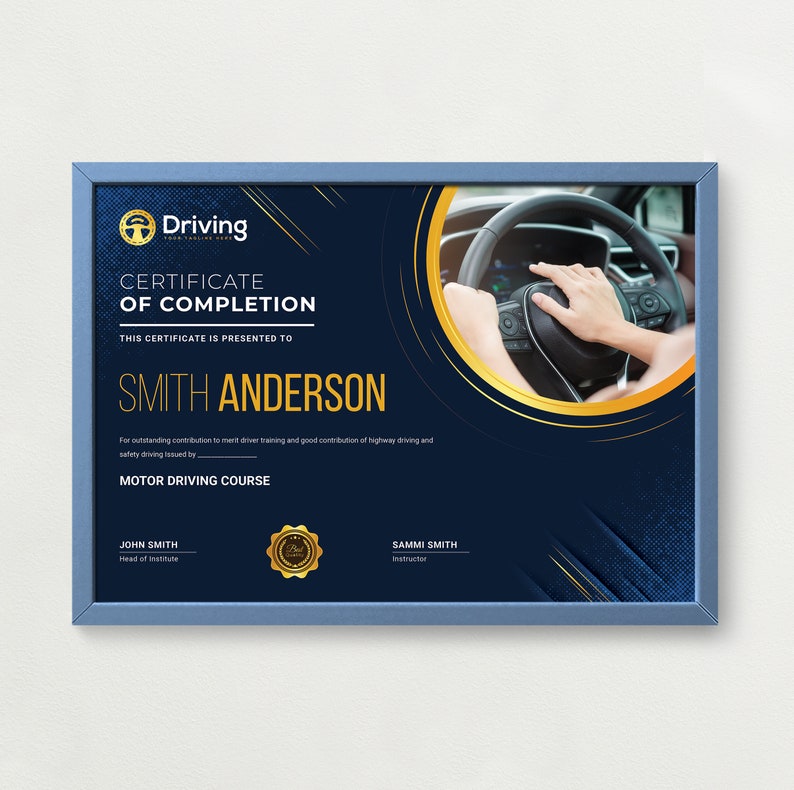 Certificate Template in Canva | Instant Download | Printable Driving Training Course Certificate ...