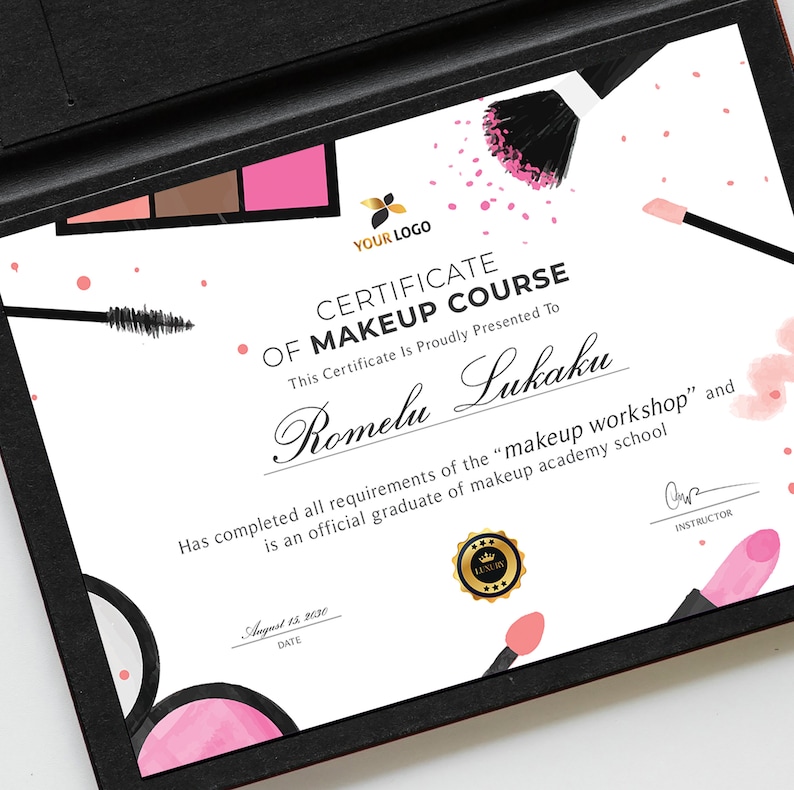 Certificate Template in Canva | Instant Download | Printable Makeup Course Certificate | Easily ...
