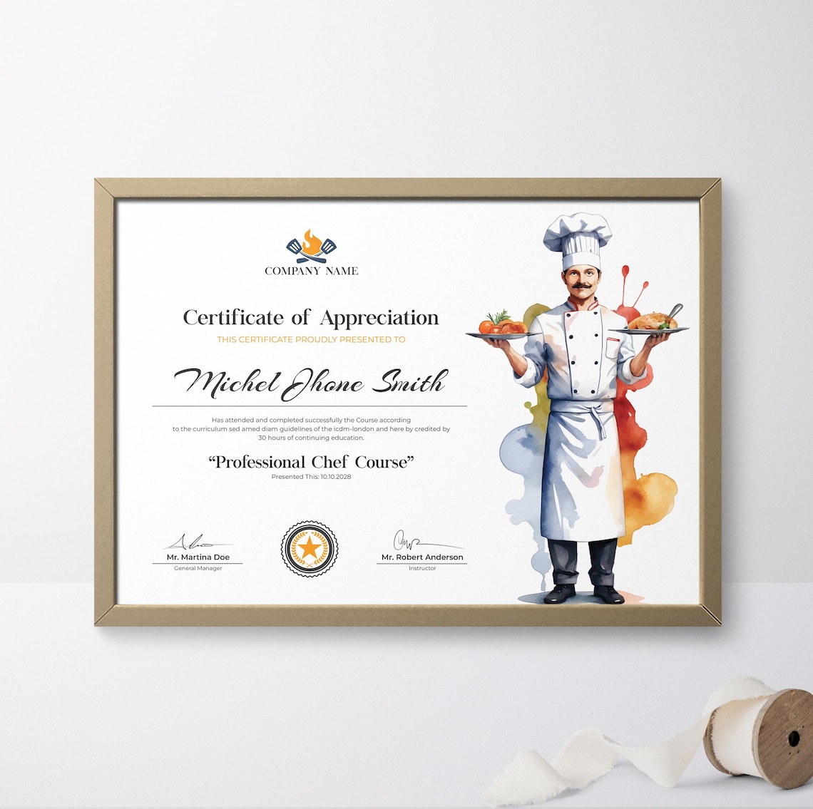 Certificate Template in Canva, Printable Chef Training Course ...