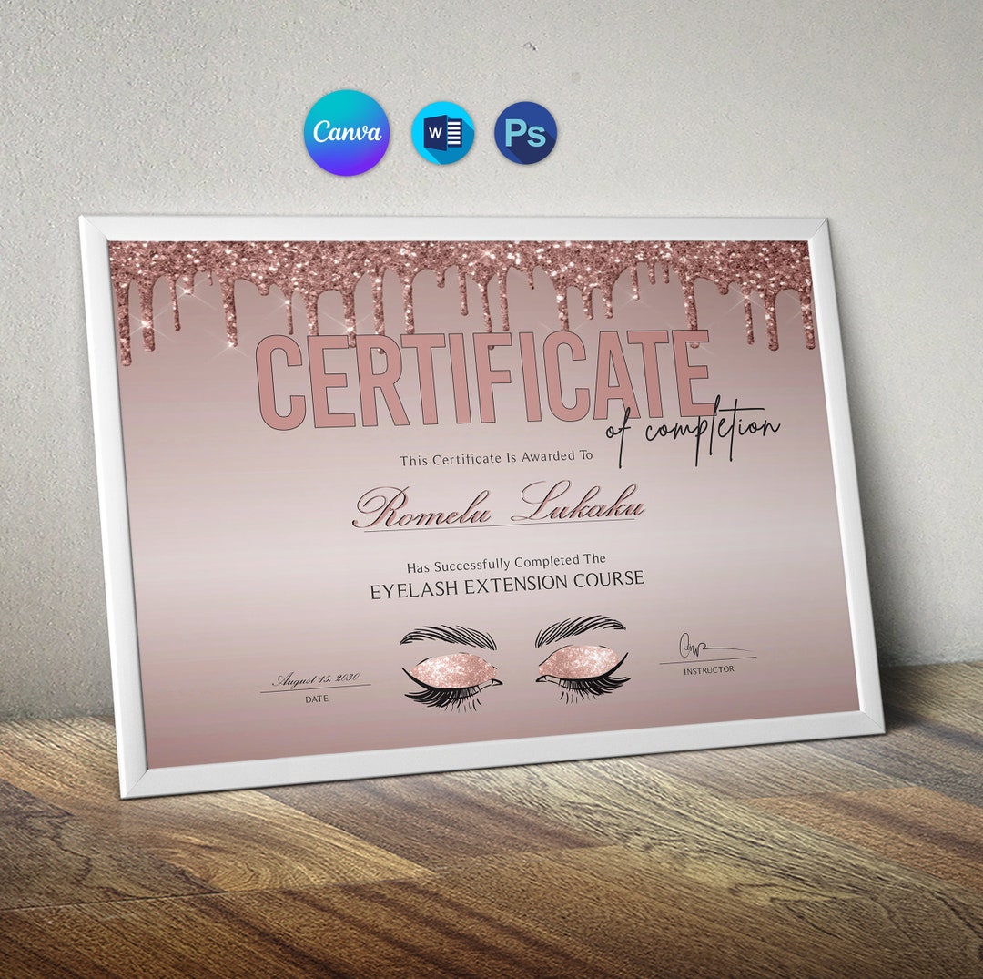 Lash Certificate Template in Canva | Instant Download | Printable Lash ...