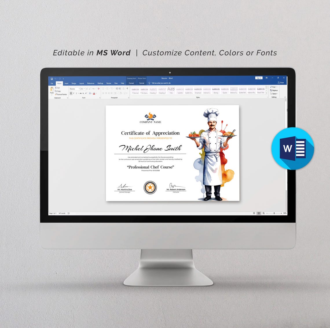 Certificate Template in Canva, Printable Chef Training Course ...
