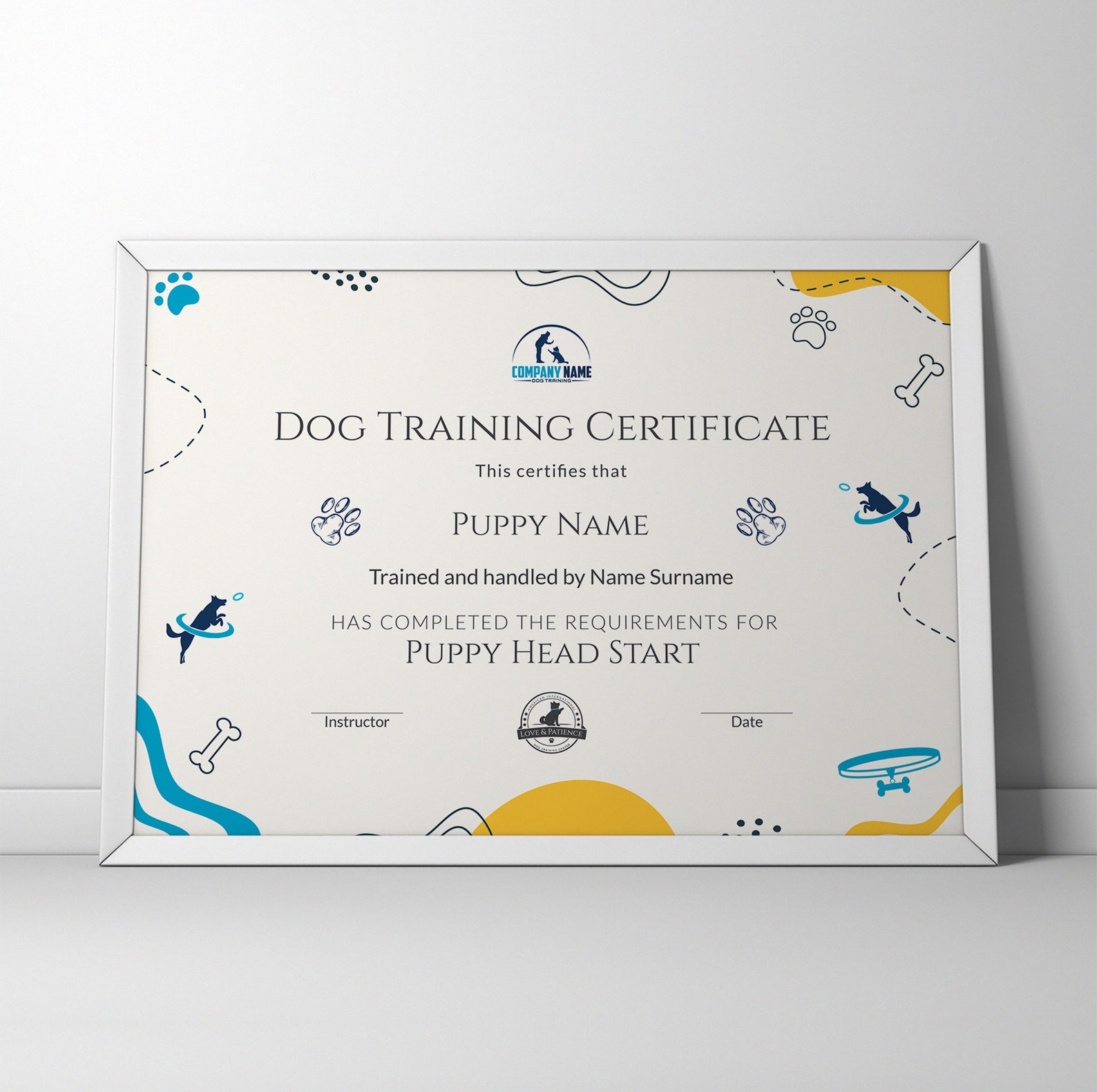 Canva Dog Training Certificate Template, Puppy Training Certificate ...