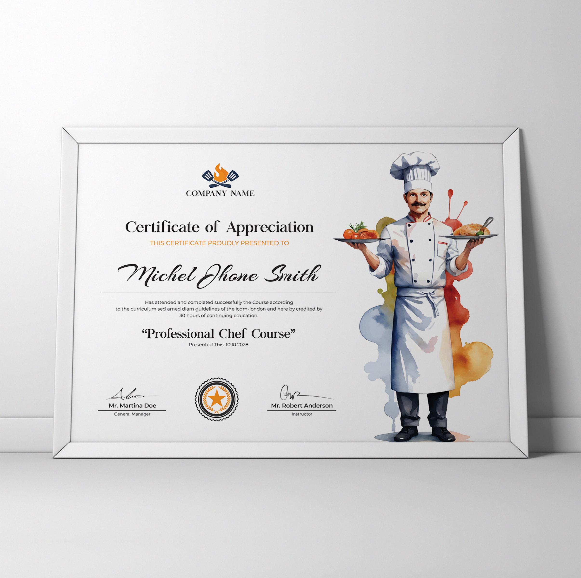 Certificate Template in Canva, Printable Chef Training Course ...