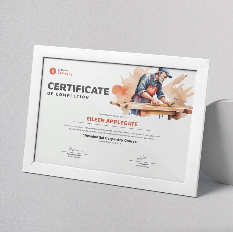Certificate Template in Canva | Instant Download | Printable Carpenter Training Certificate ...