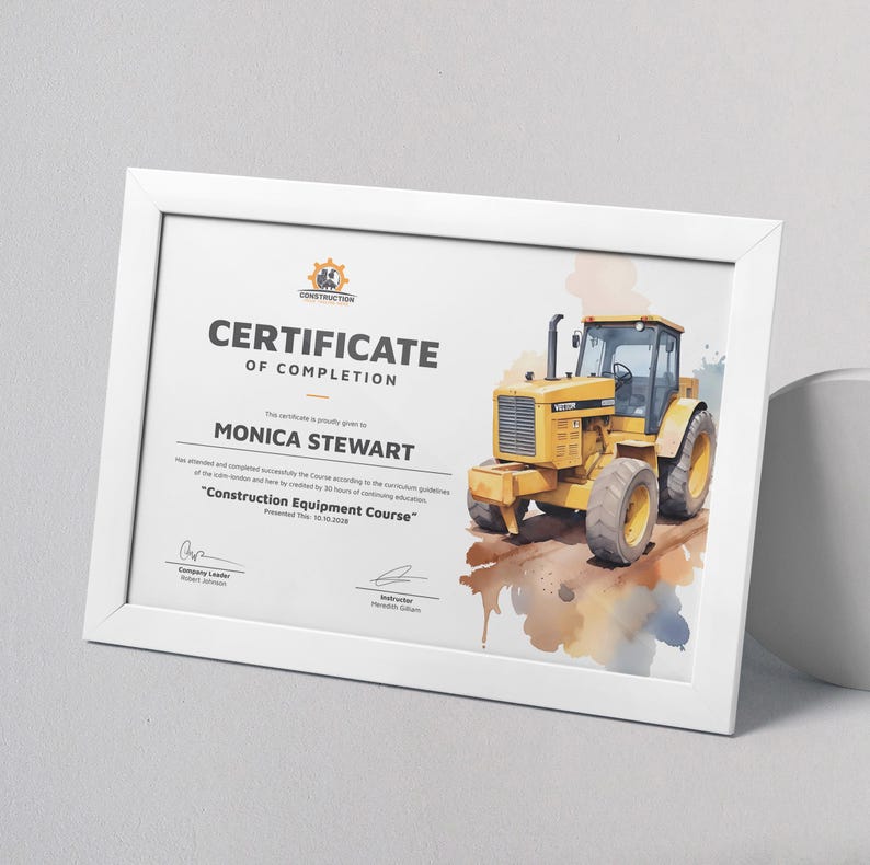 Certificate Template in Canva | Printable Construction Equipment ...