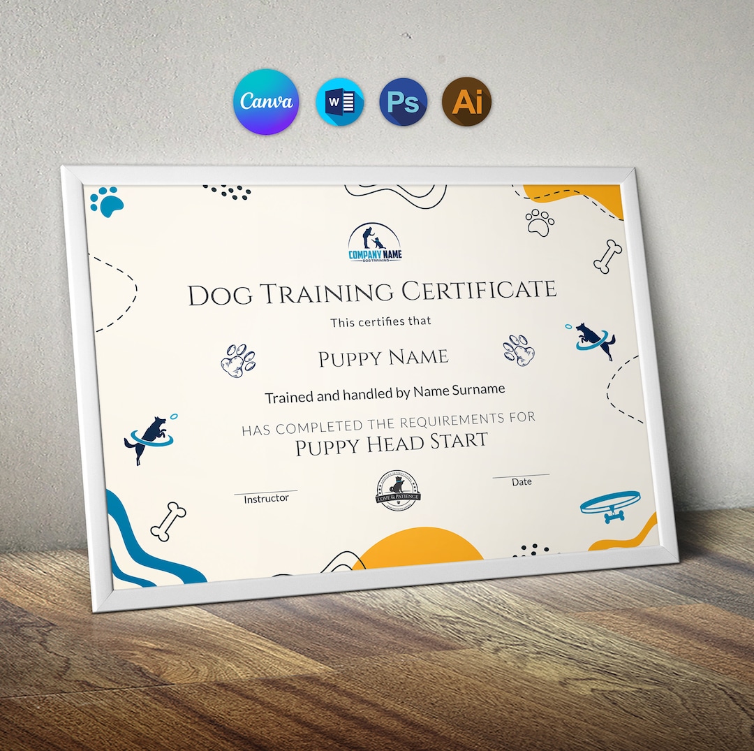 Canva Dog Training Certificate Template, Puppy Training Certificate ...