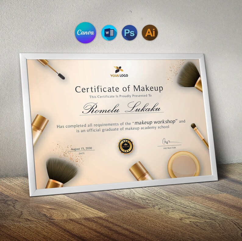 Certificate Template in Canva Instant Download Printable Makeup Course Certificate Easily Edit ...