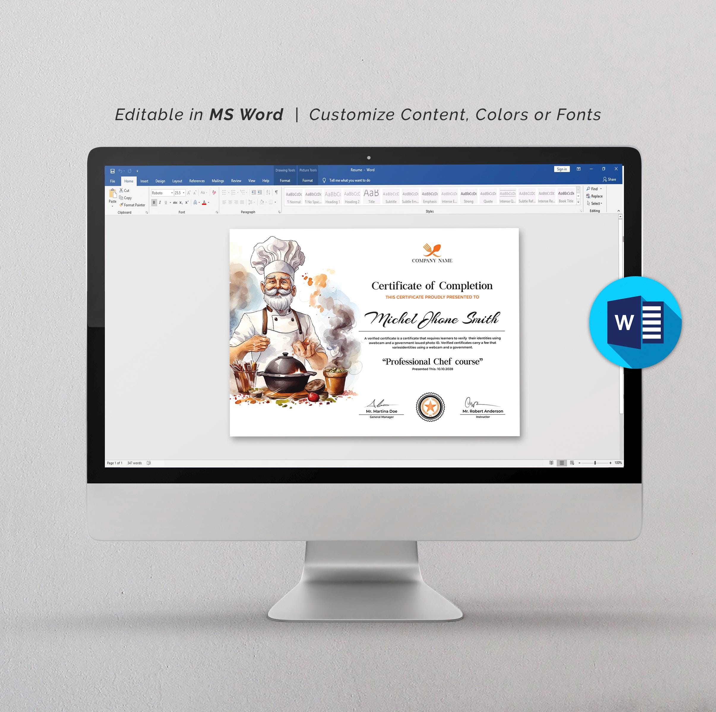 Certificate Template in Canva, Printable Chef Training Course ...