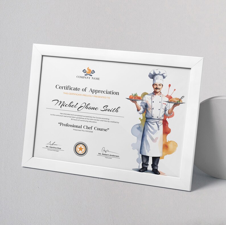 Certificate Template in Canva, Printable Chef Training Course ...