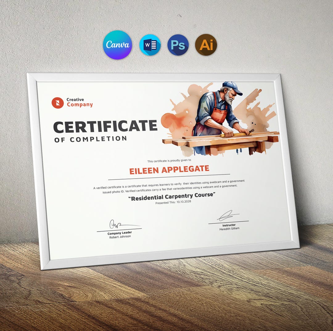 Certificate Template in Canva | Instant Download | Printable Carpenter ...