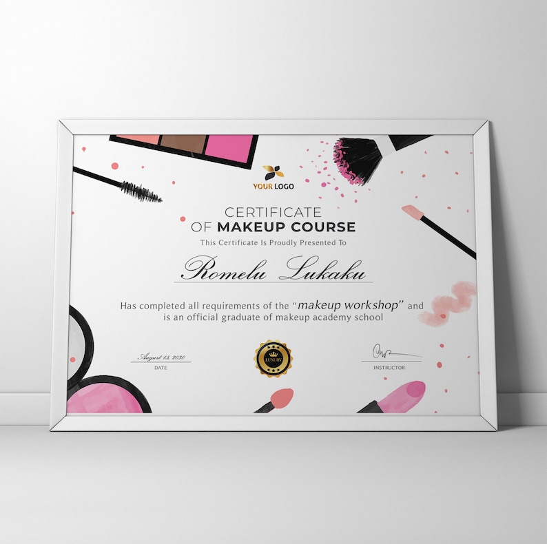 Certificate Template in Canva | Instant Download | Printable Makeup Course Certificate | Easily ...