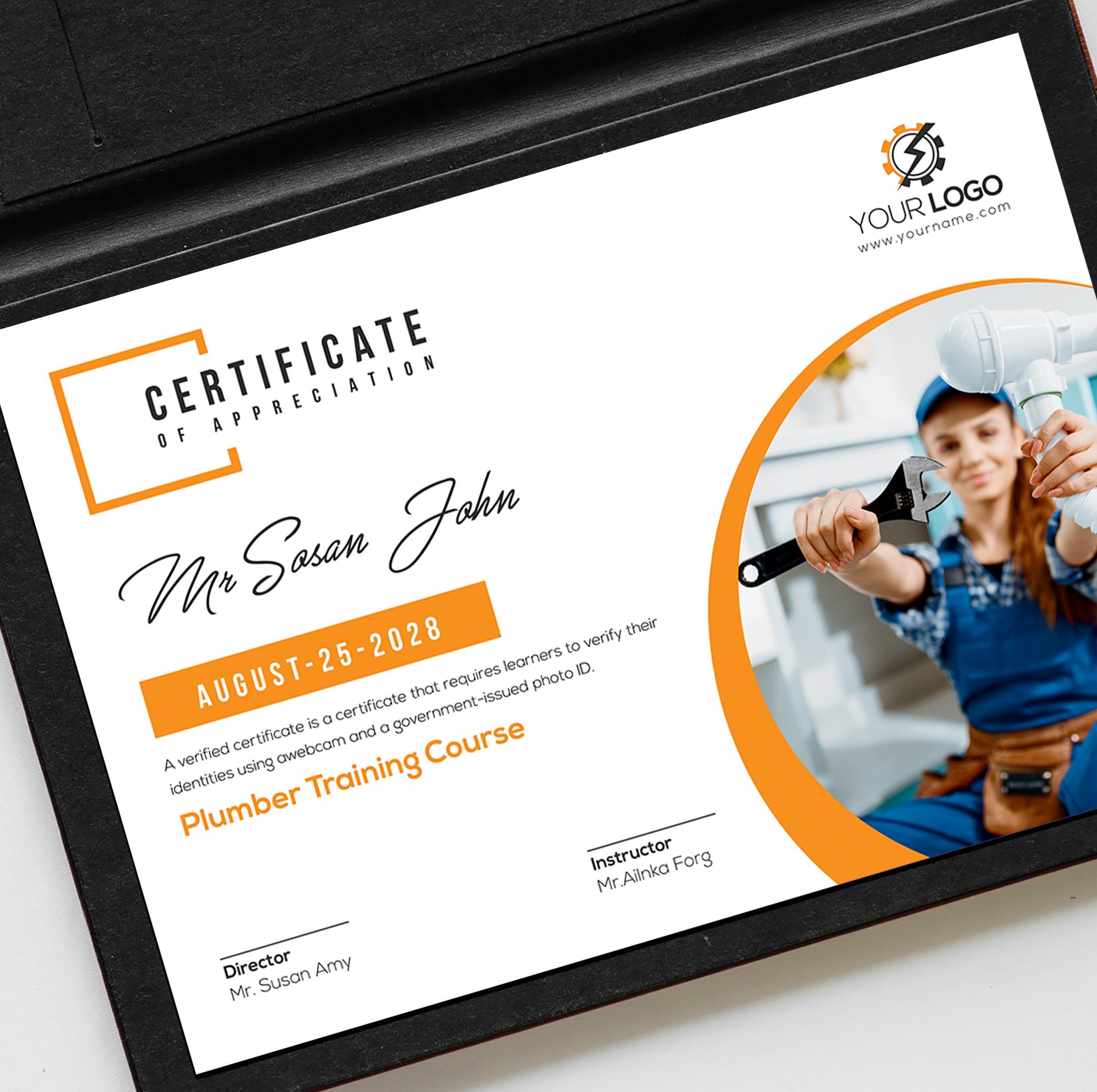 Certificate Template in Canva | Printable Plumber and Pipe Fitter ...