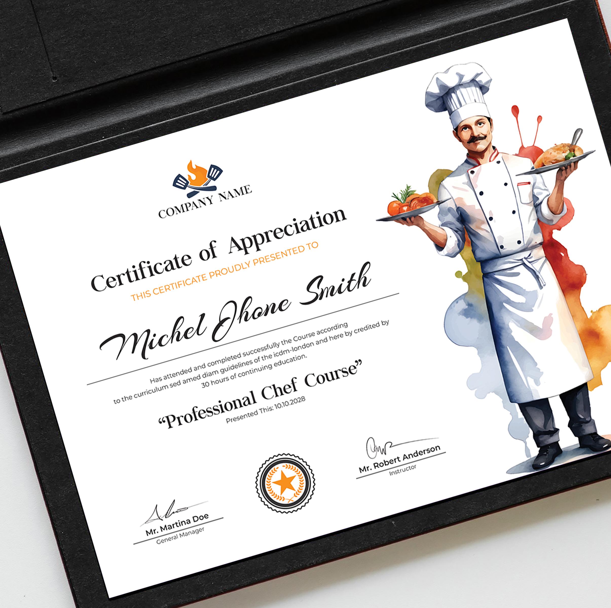 Certificate Template in Canva, Printable Chef Training Course ...