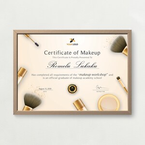 Certificate Template in Canva | Instant Download | Printable Makeup Course Certificate | Easily ...