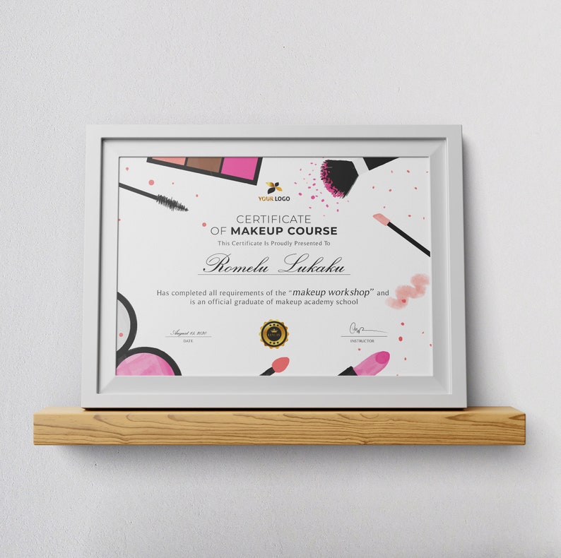 Certificate Template in Canva | Instant Download | Printable Makeup Course Certificate | Easily ...