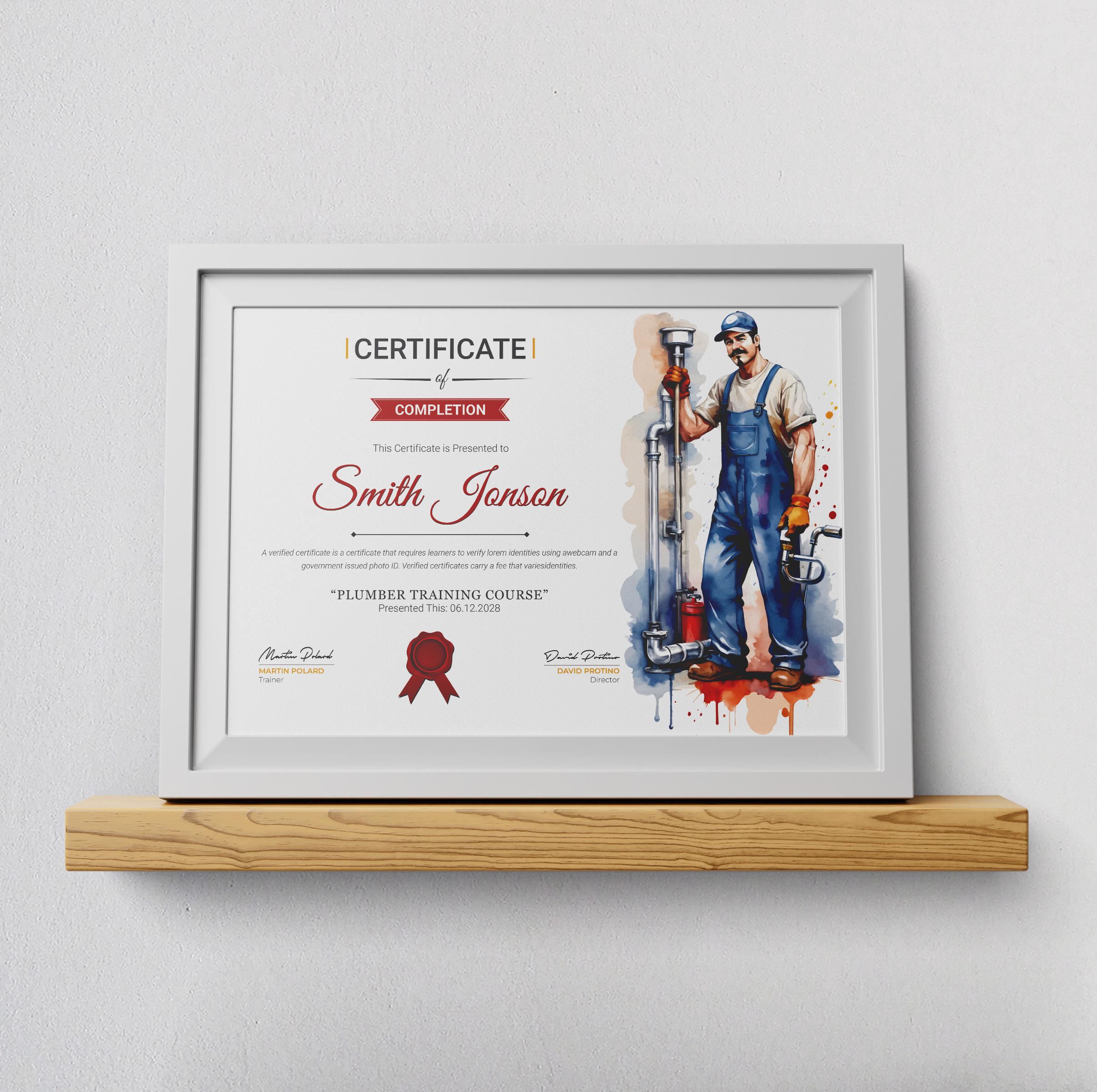 Certificate Template in Canva | Printable Plumber and Pipe Fitter ...
