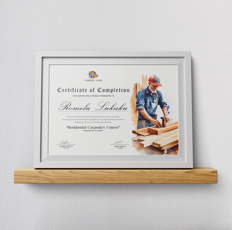 Certificate Template in Canva | Instant Download | Printable Carpenter Training Certificate ...