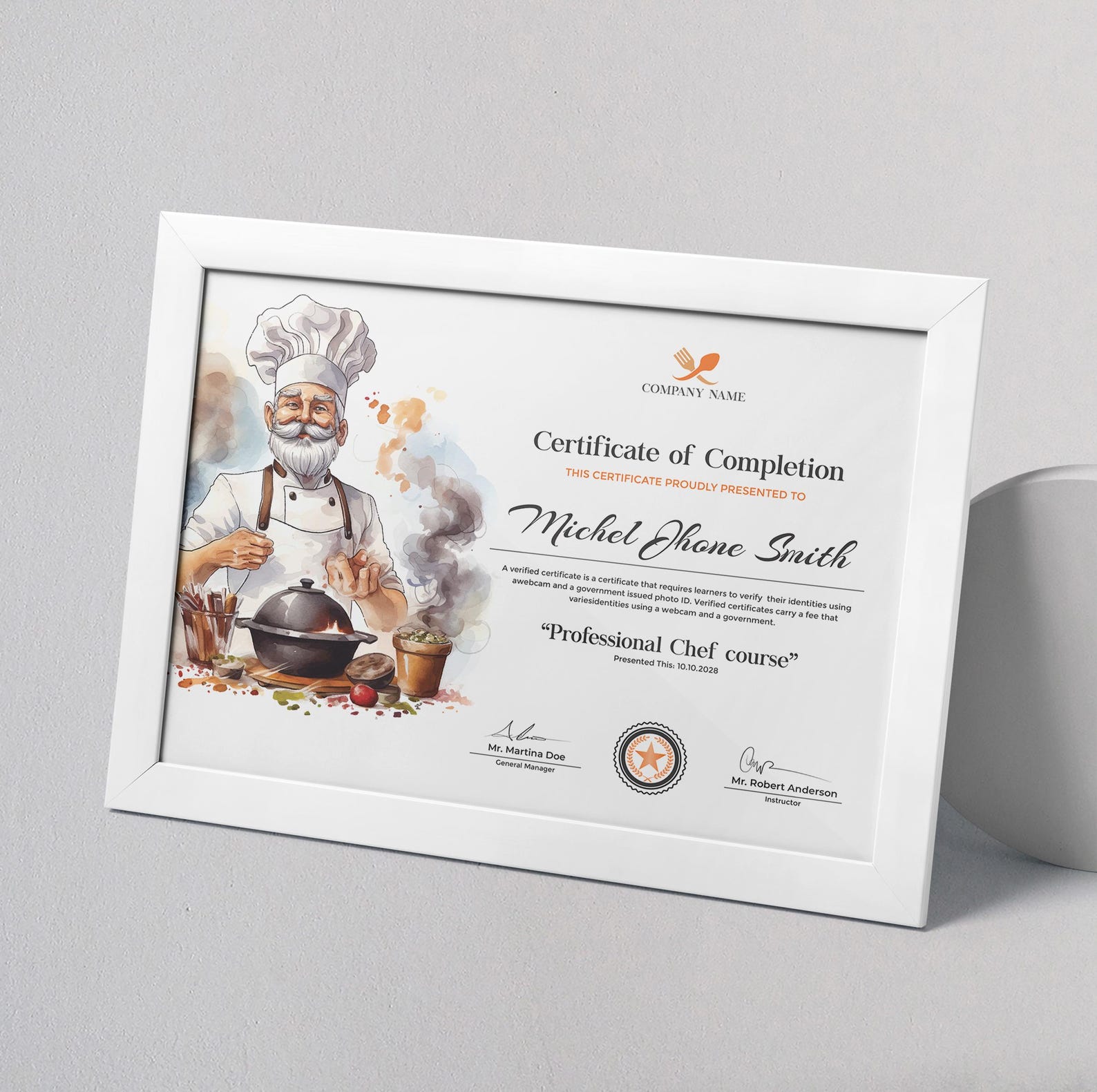 Certificate Template in Canva, Printable Chef Training Course ...