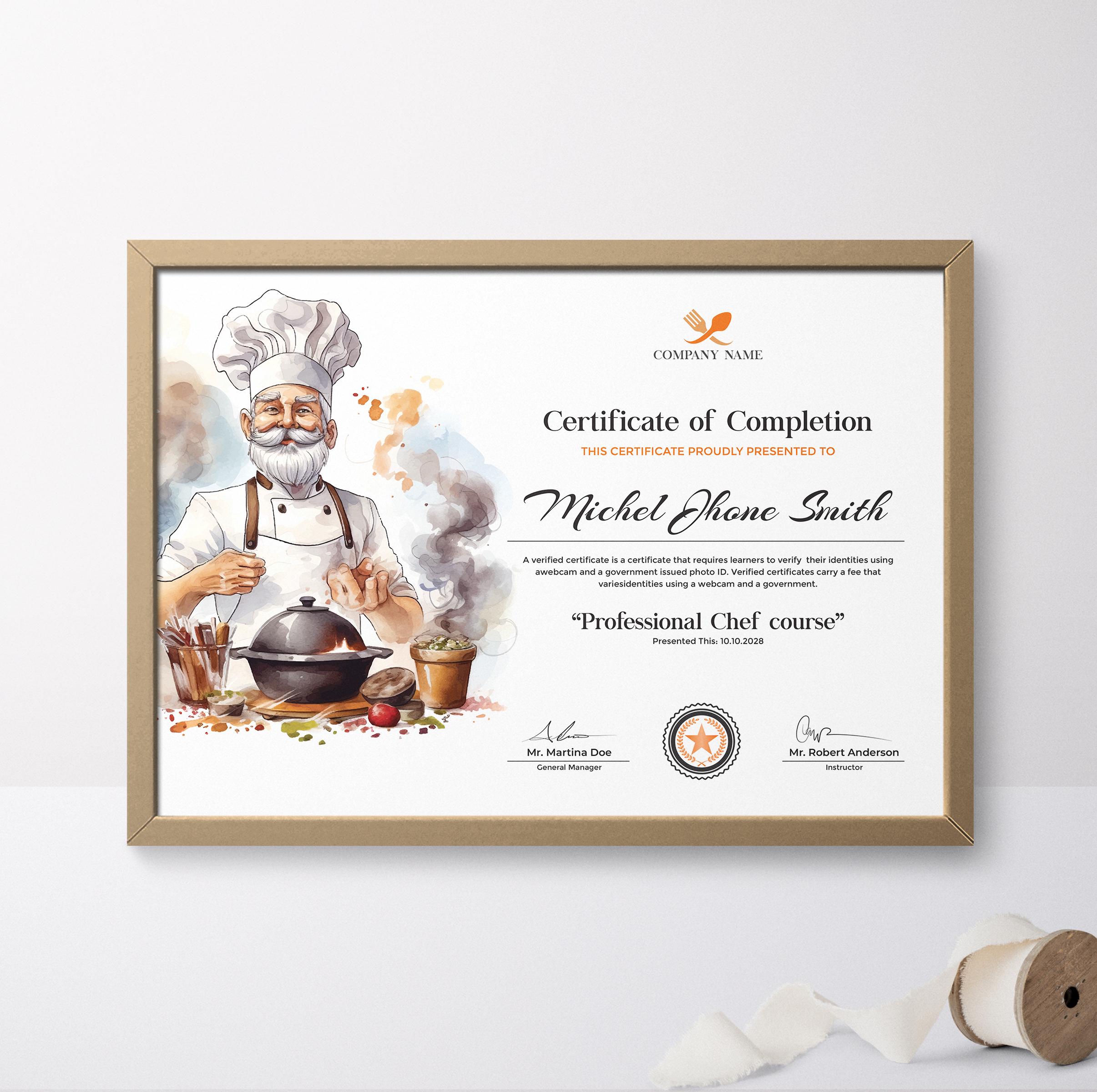 Certificate Template in Canva, Printable Chef Training Course ...