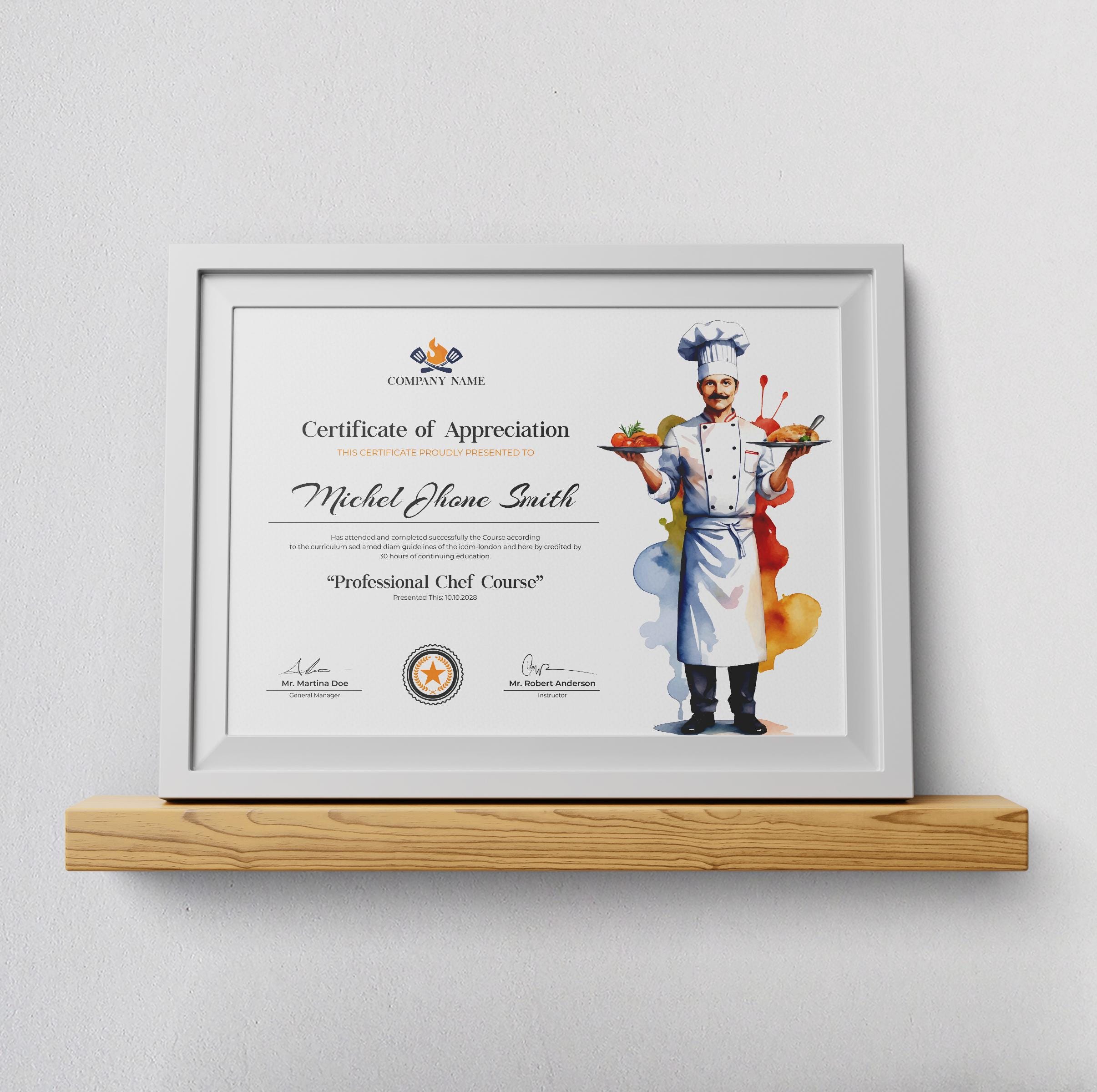 Certificate Template in Canva, Printable Chef Training Course ...