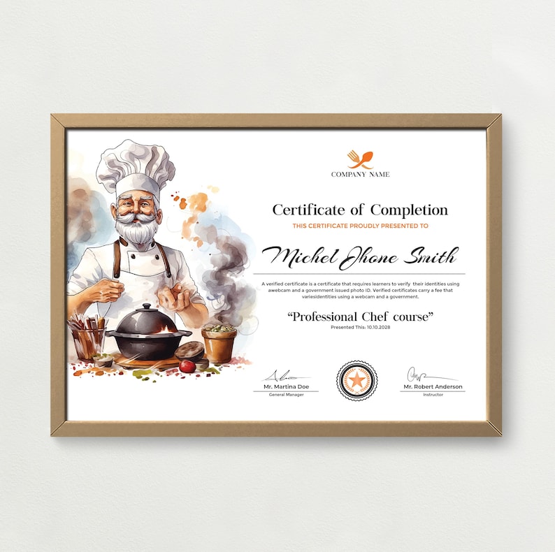 Certificate Template in Canva, Printable Chef Training Course ...