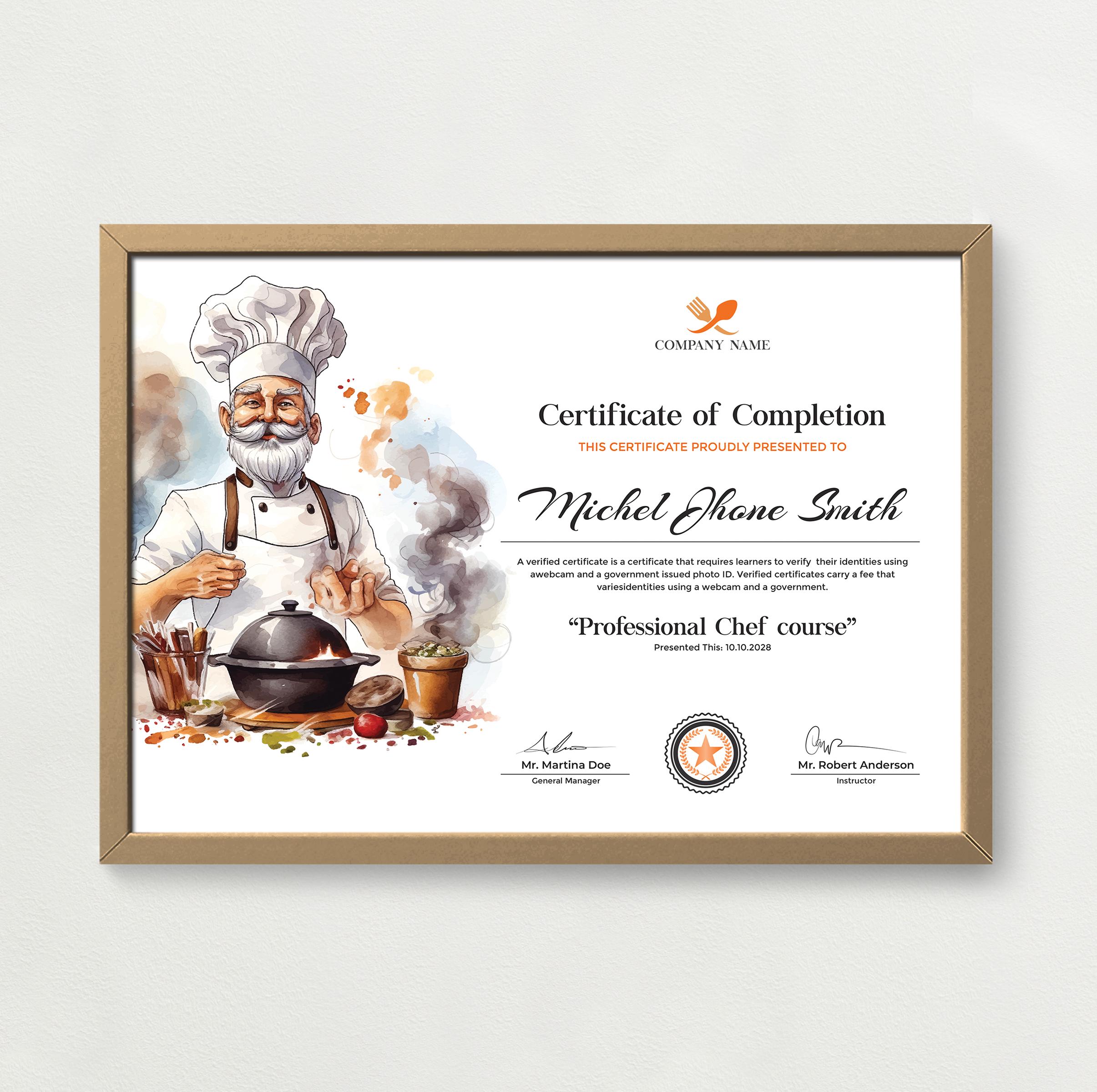 Certificate Template in Canva, Printable Chef Training Course ...