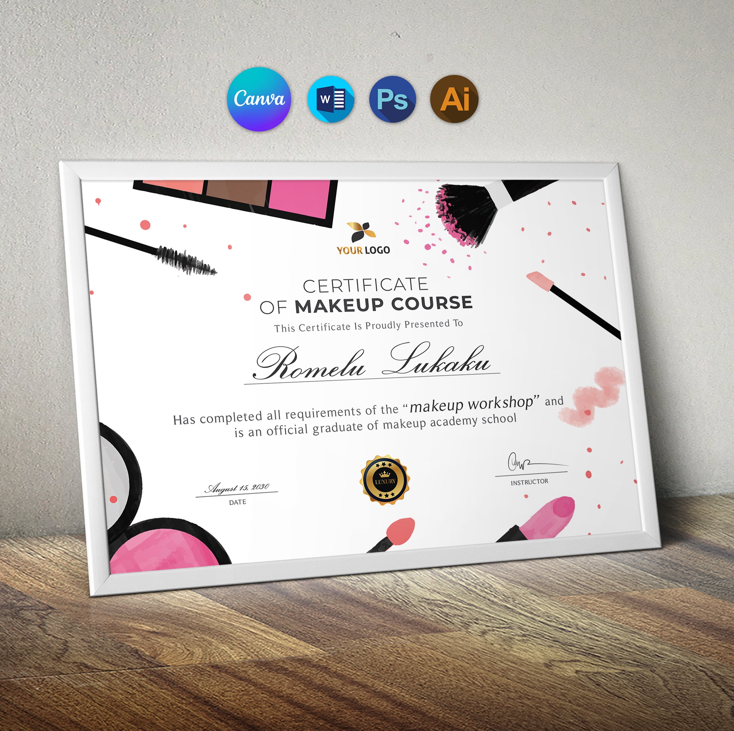 Certificate Template in Canva | Instant Download | Printable Makeup ...