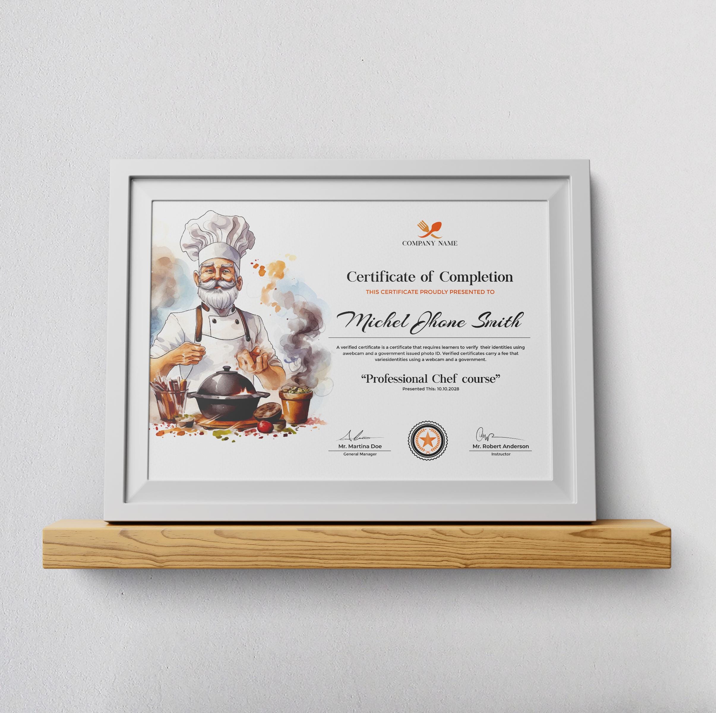 Certificate Template in Canva, Printable Chef Training Course ...