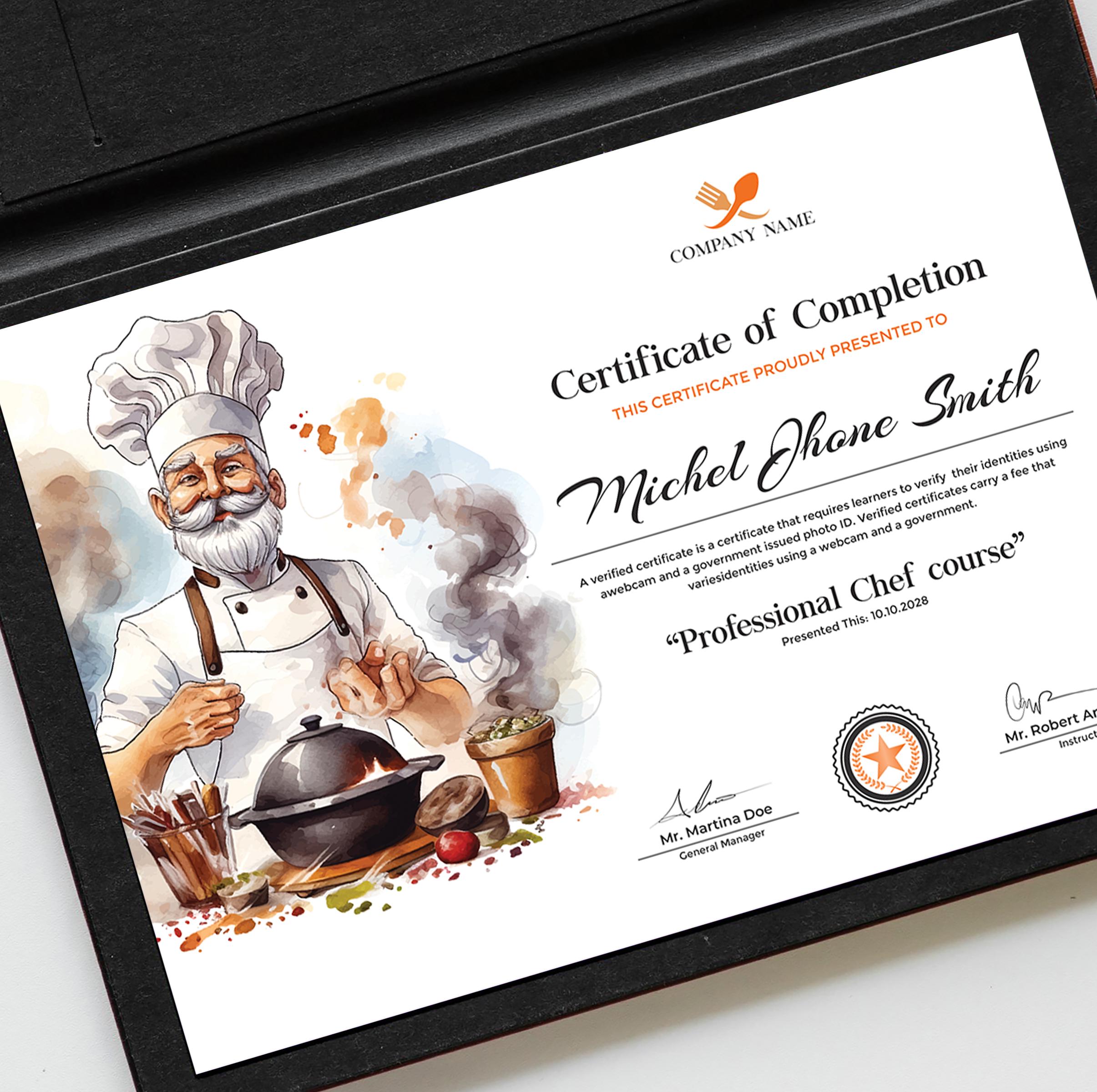 Certificate Template in Canva, Printable Chef Training Course ...