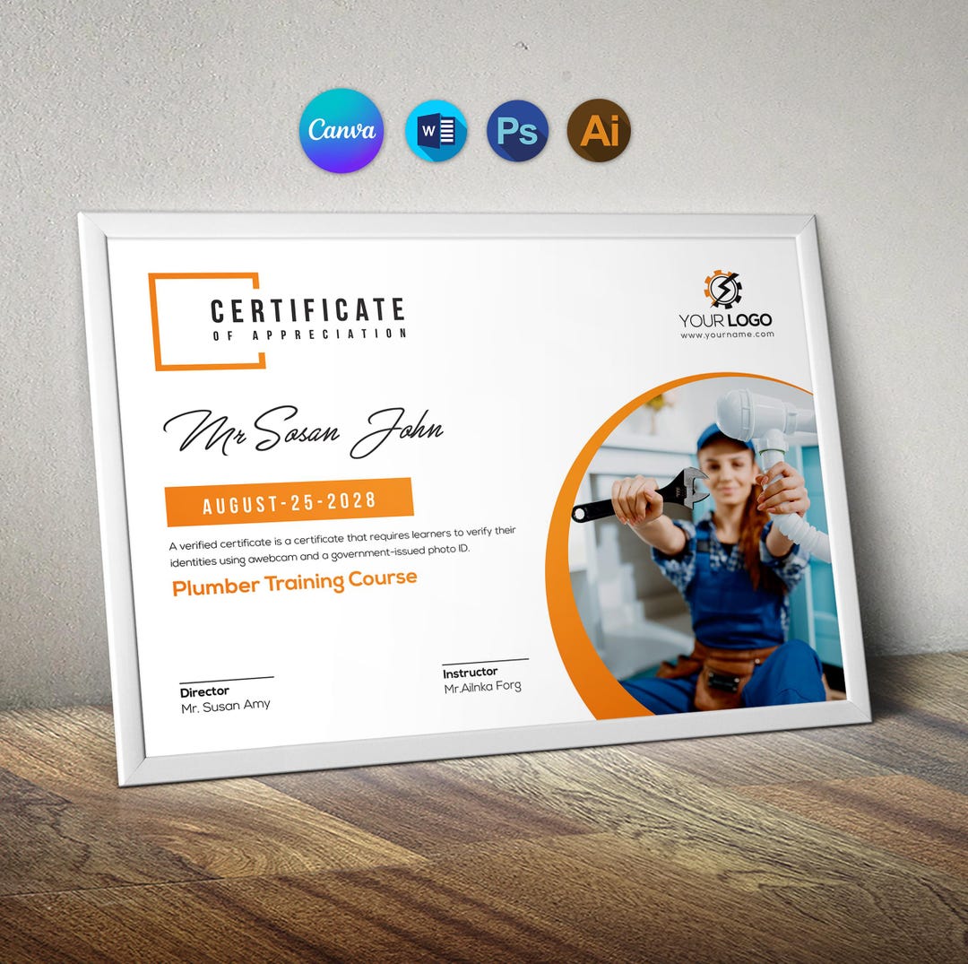 Certificate Template in Canva | Printable Plumber and Pipe Fitter ...