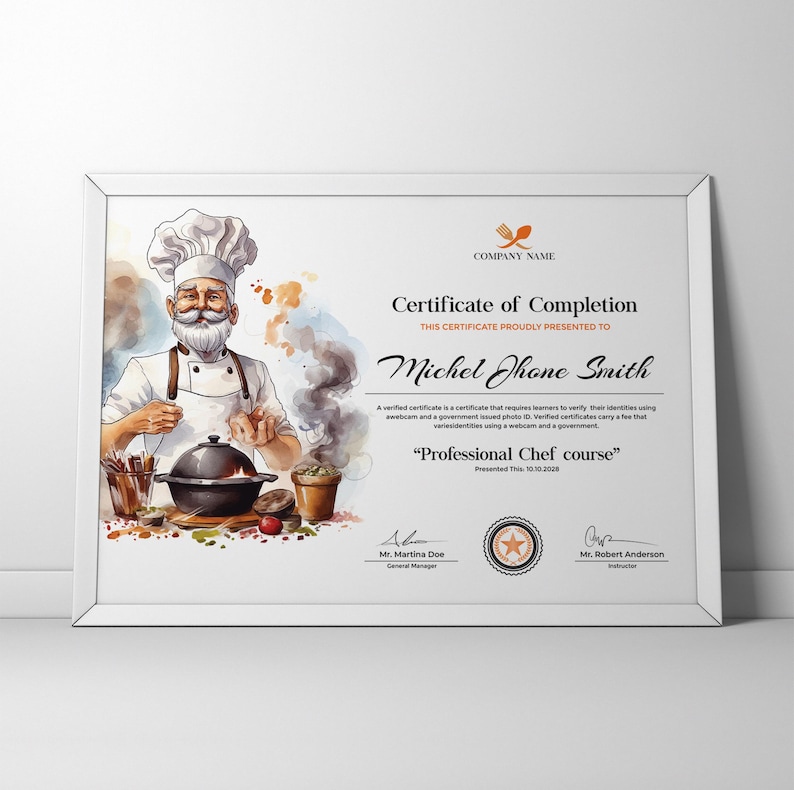 Certificate Template in Canva, Printable Chef Training Course ...