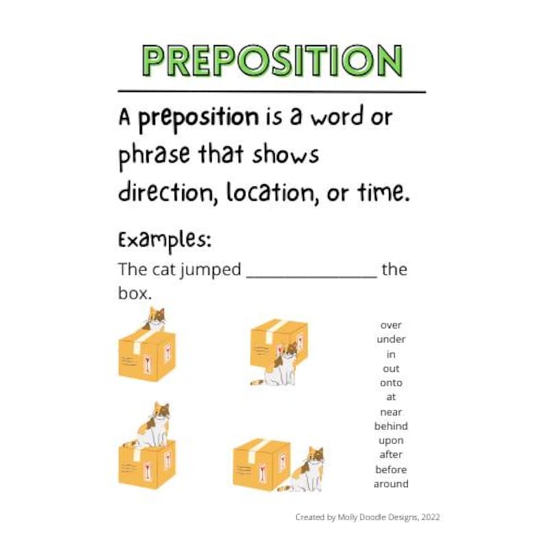 Prepostion Anchor Chart - Etsy