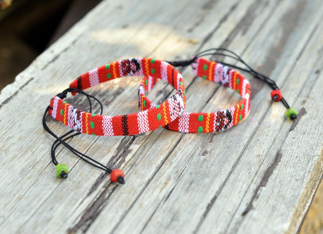 Red Boho Woven Surfer Bracelets Adjustable Red Color - Etsy