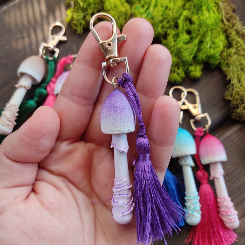 Handmade Mushroom Keychains, Mushroom Key Fobs, Boho Style Keychains ...