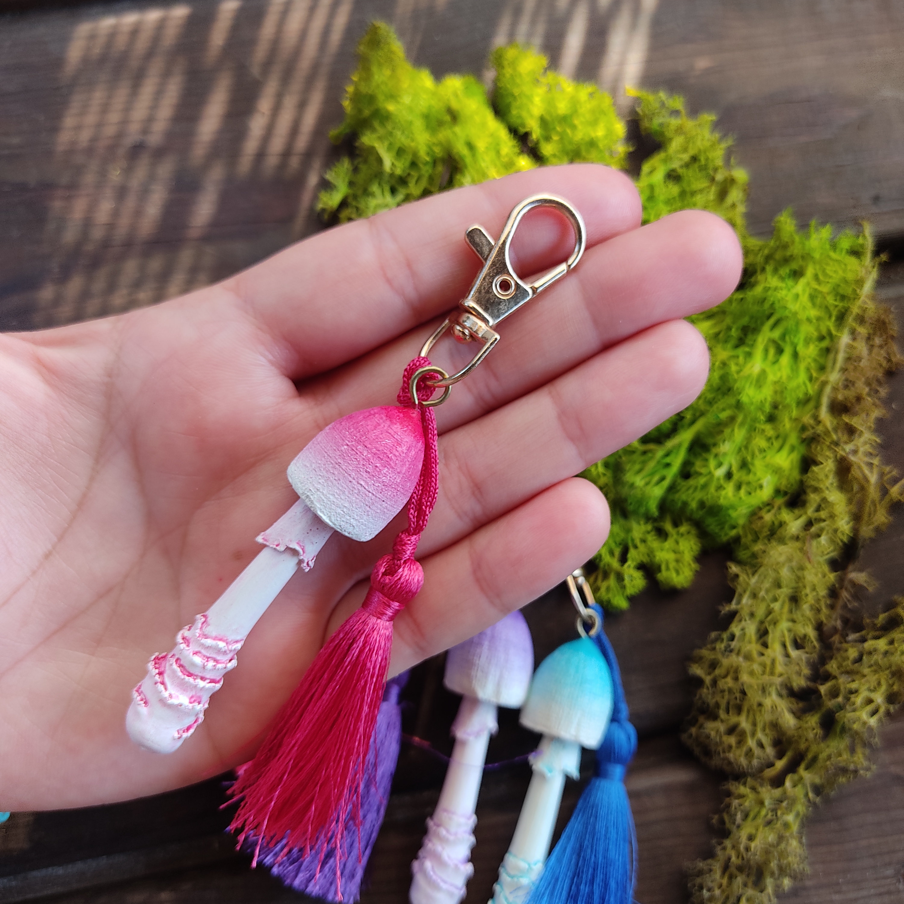Handmade Mushroom Keychains, Mushroom Key Fobs, Boho Style Keychains ...