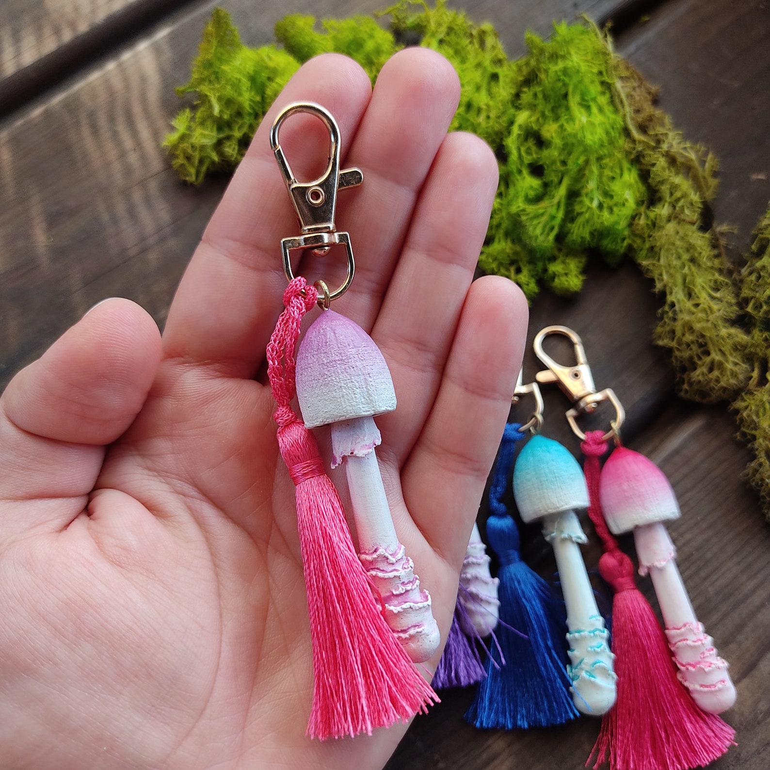 Handmade Mushroom Keychains, Mushroom Key Fobs, Boho Style Keychains ...