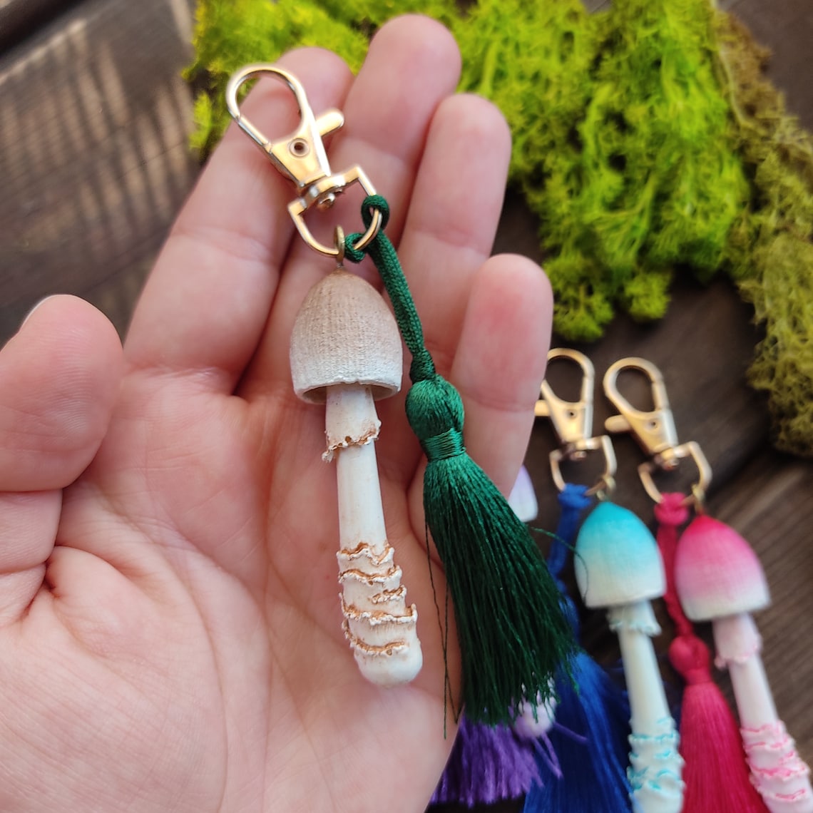 Handmade Mushroom Keychains, Mushroom Key Fobs, Boho Style Keychains ...