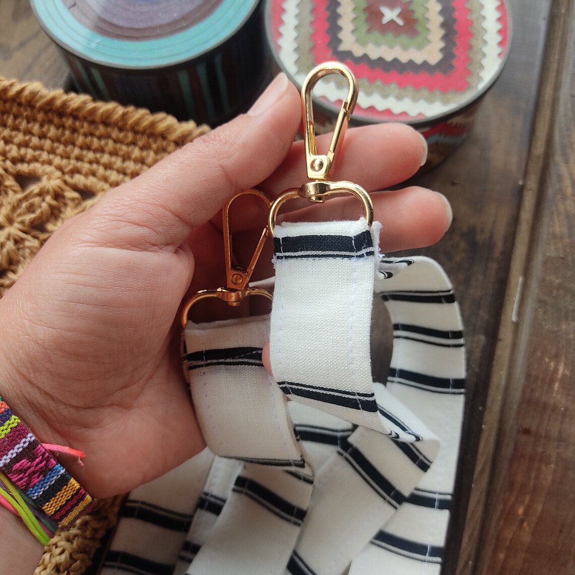 Long Size Fabric Key Fobs Striped Fabric Keychains Wristlet - Etsy