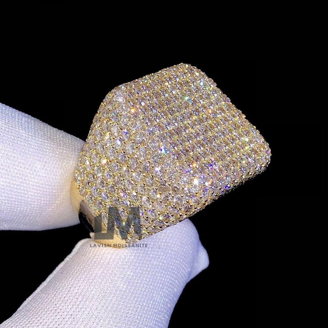 Round Moissanite Ring Fully Iced Out Ring for Men Hip Hop Moissanite ...